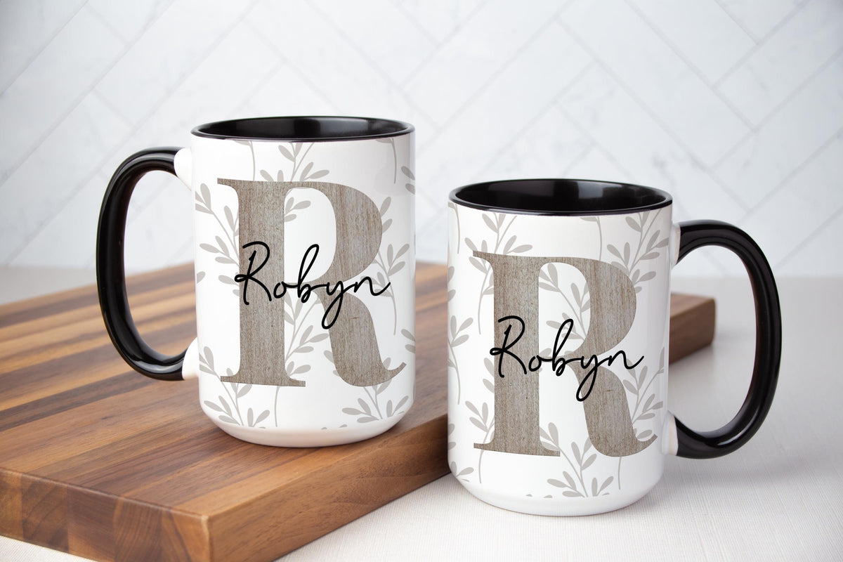 Personalized Rustic Coffee Mug: Farmhouse Monogrammed Name Cup, Multip